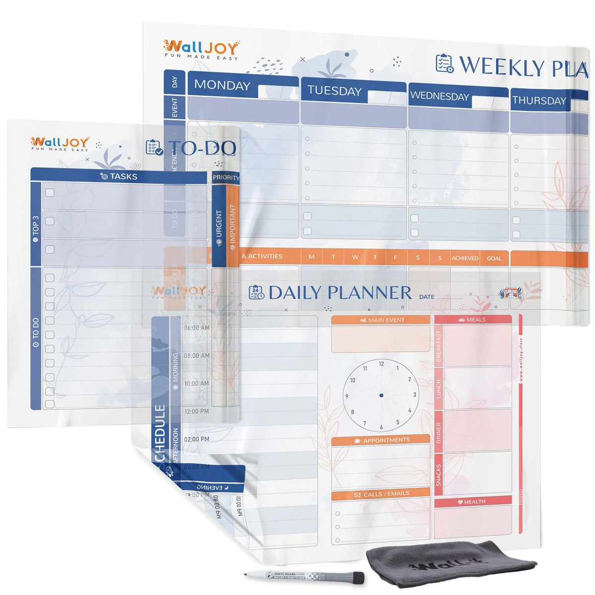 Dry Erase Planner | 3 Pack Classic Weekly, Daily & To-Do – WallJOY